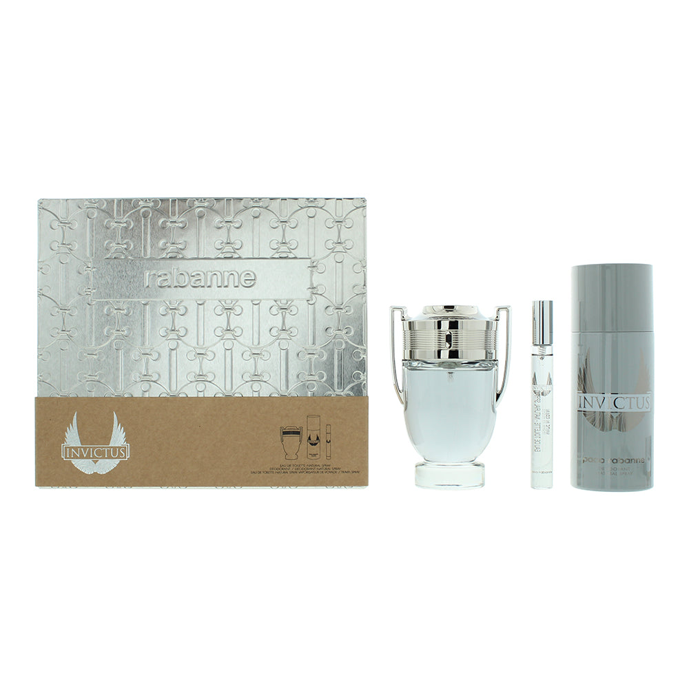 Paco Rabanne Invictus 3 Piece Gift Set: Eau de Toilette 100ml - Deodor